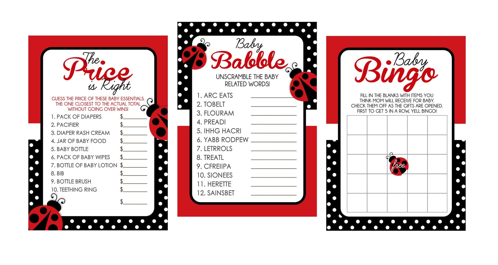 Ladybug Baby Shower Game Pack INSTANT DOWNLOAD Ladybug - Etsy