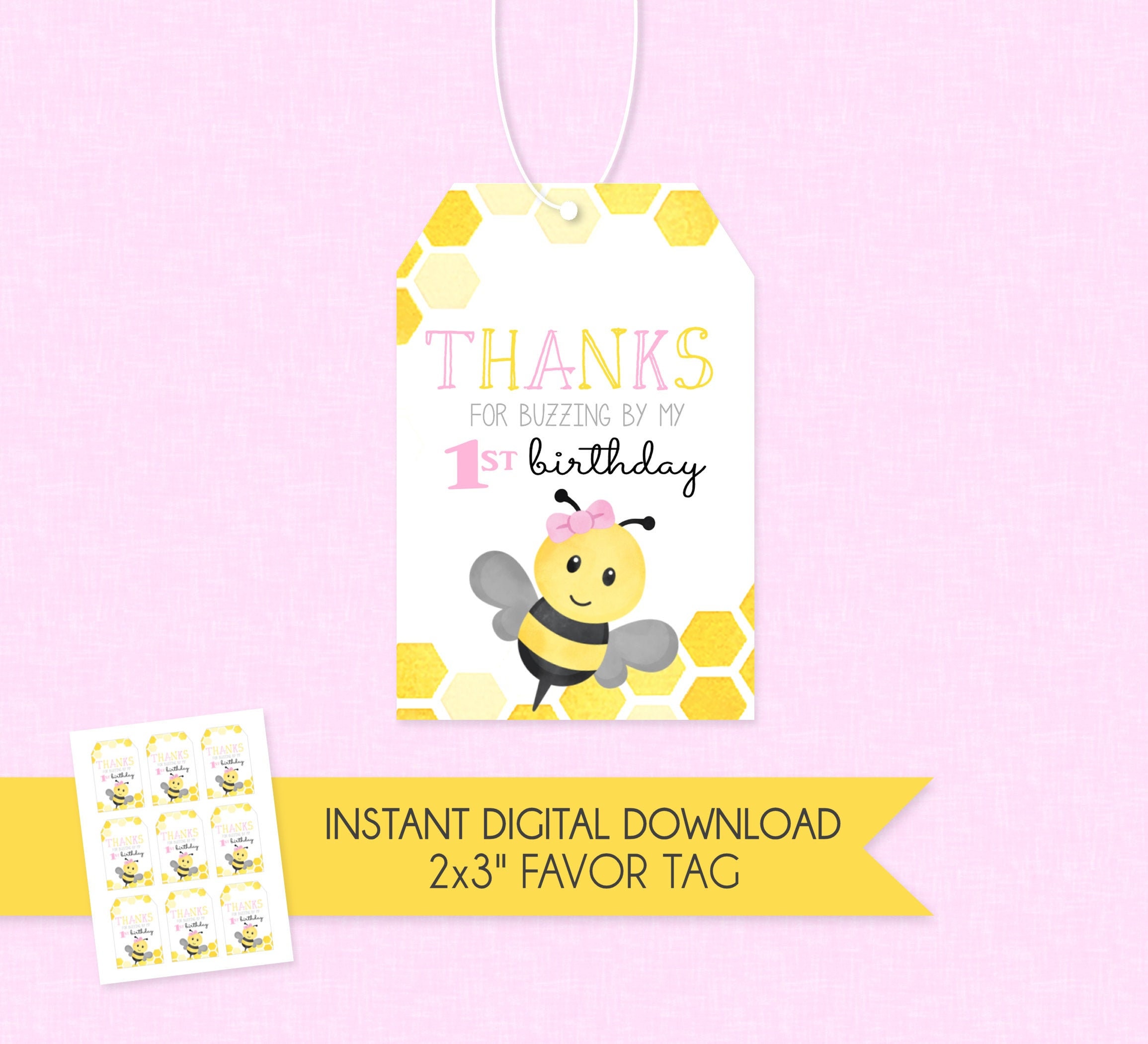 Girl Bee Birthday Favor Tag INSTANT DOWNLOAD Bee Birthday - Etsy