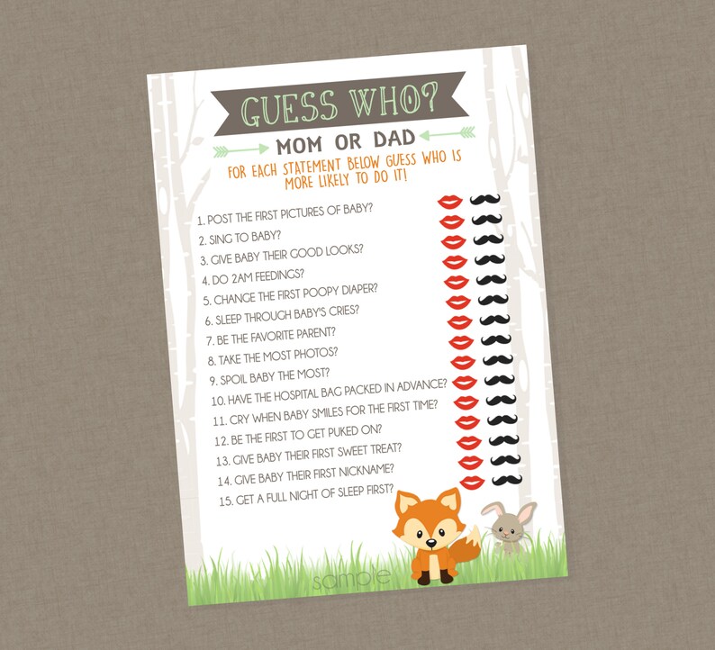 Guess Who Baby Shower Game INSTANT DOWNLOAD Woodland Baby - Etsy