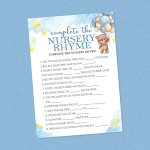 Bear Nursery Rhyme Baby Shower Game - INSTANT DOWNLOAD - Bear Baby ...