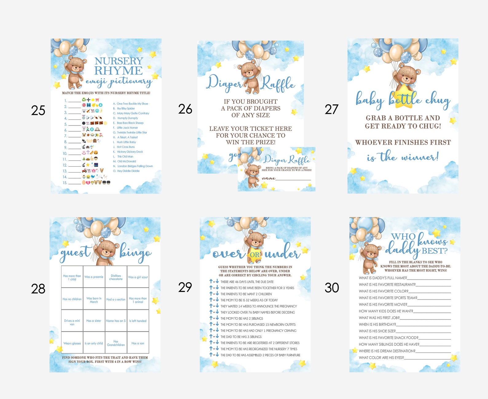 Bear Baby Shower Games - PICK ANY 10 - 30 Games to Choose From - Bearly ...