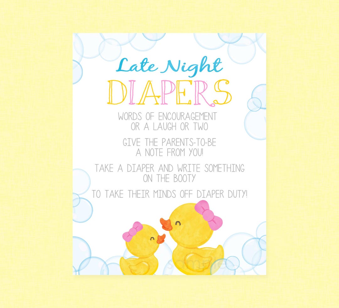 Girl Rubber Duck Baby Shower Late Night Diaper Sign - INSTANT DOWNLOAD ...
