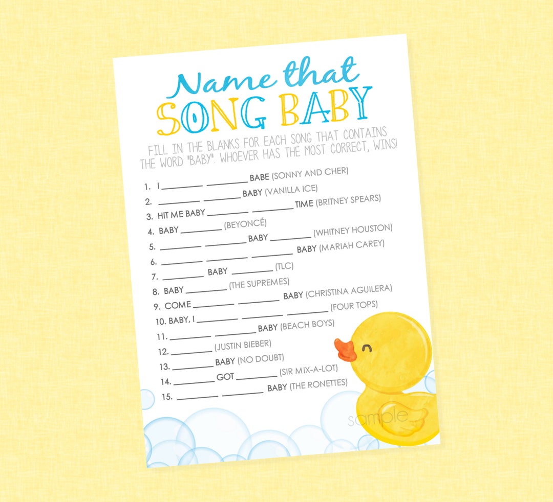 Rubber Duck Name That Song Baby Shower Game - INSTANT DOWNLOAD - Duck ...