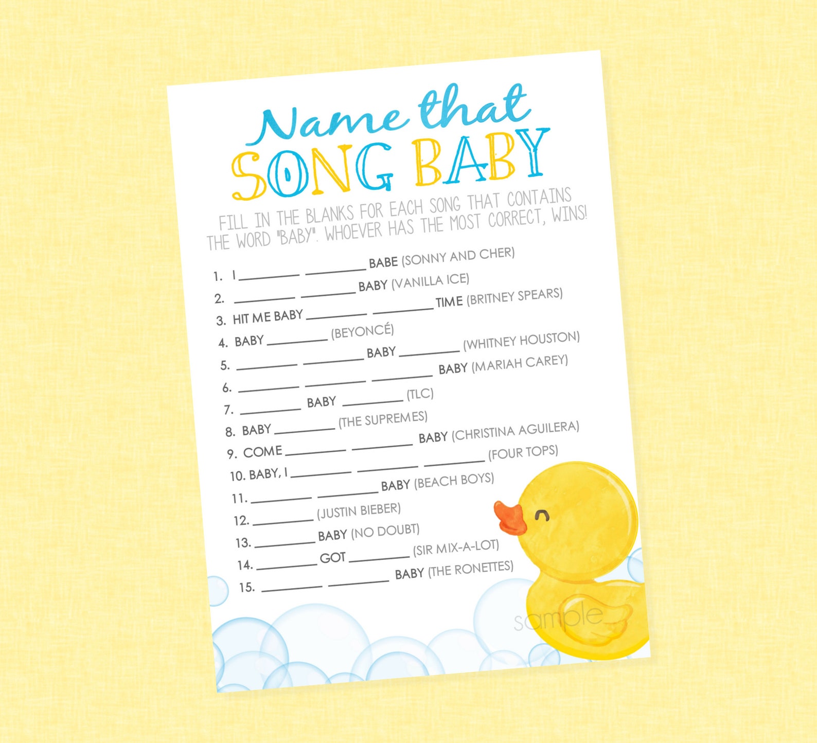 Rubber Duck Name That Song Baby Shower Game INSTANT DOWNLOAD Duck Baby ...