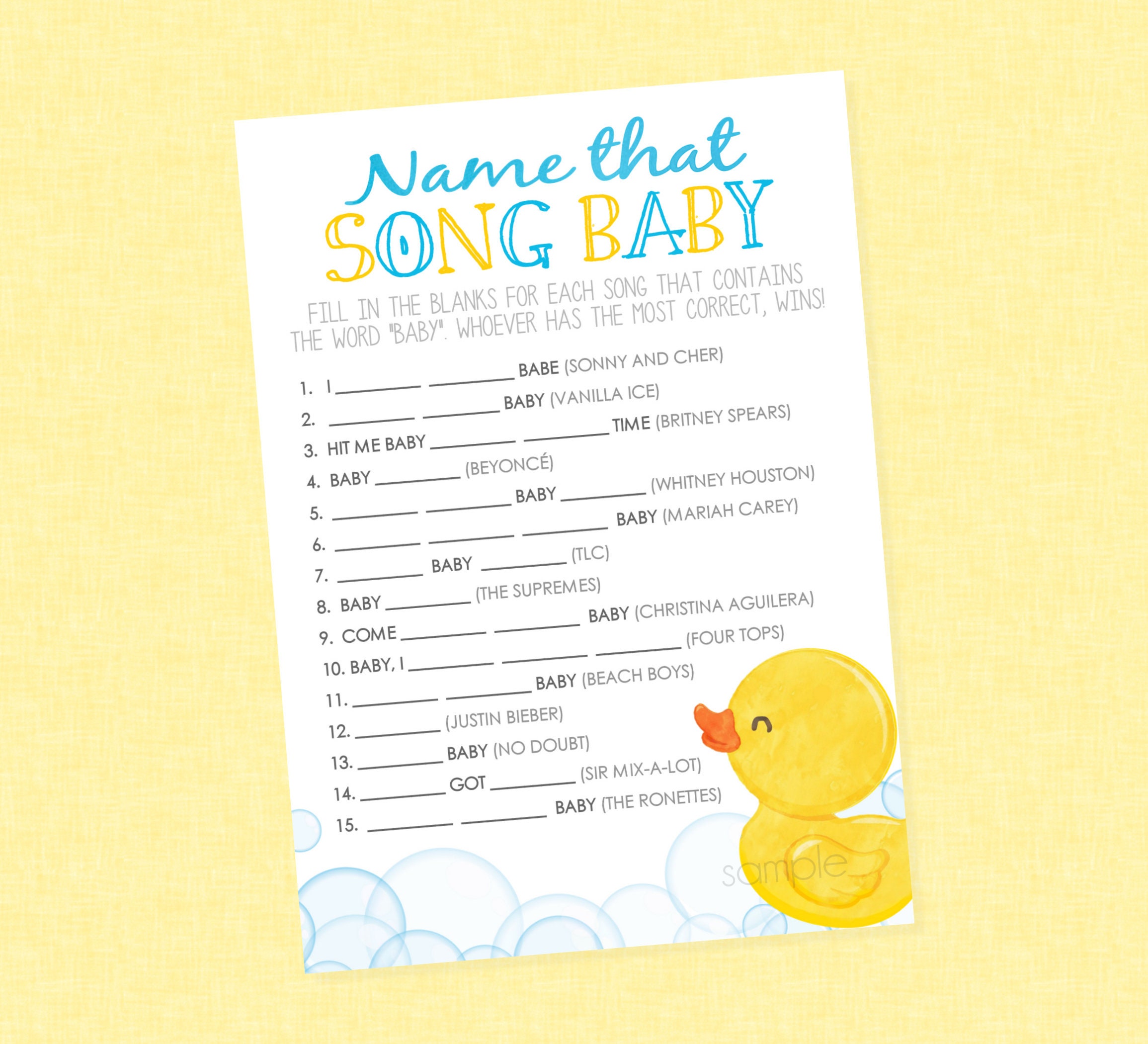 Rubber Duck Name That Song Baby Shower Game INSTANT DOWNLOAD Duck Baby ...