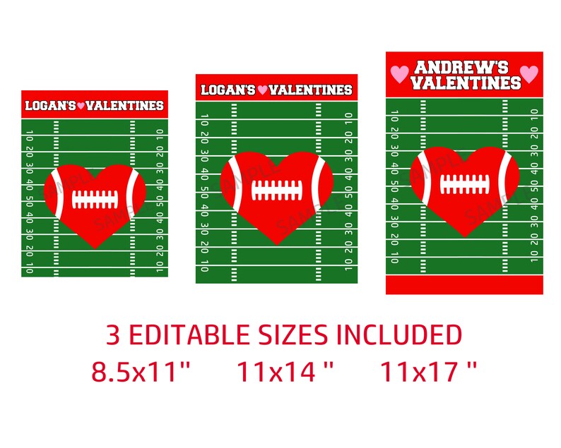 Printable Valentines Football Field for Box EDITABLE INSTANT - Etsy