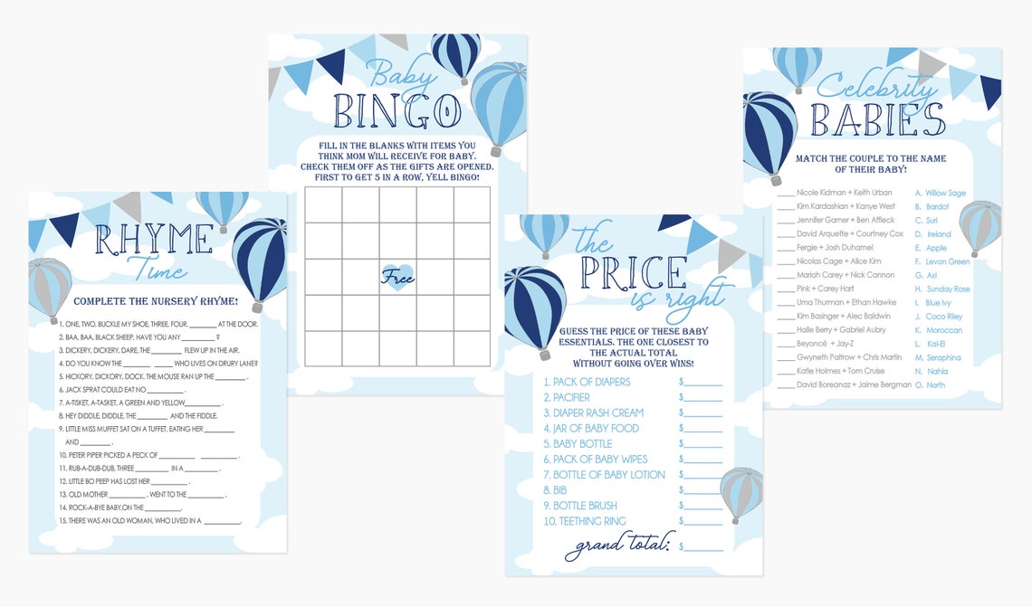 Blue Balloon Baby Shower Game Pack - INSTANT DOWNLOAD - Balloon Shower ...