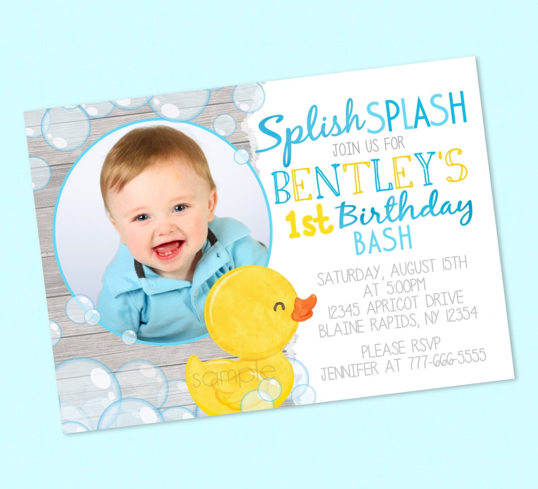 Rubber Duck Photo Birthday Invitation, Ducky First Birthday Invite ...
