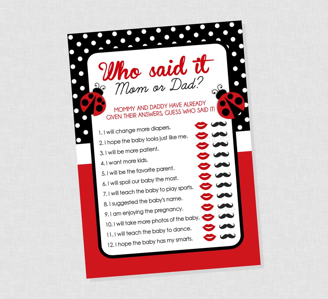 Ladybug Who Said It Baby Shower Game - INSTANT DOWNLOAD - Ladybug Baby ...