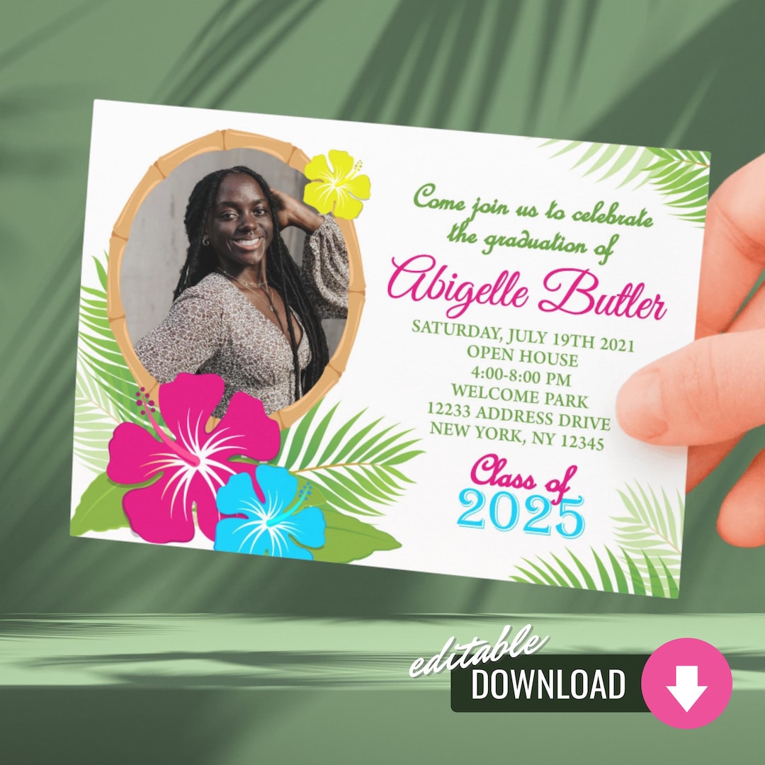 Luau Graduation Photo Invitation - EDITABLE INSTANT DOWNLOAD ...
