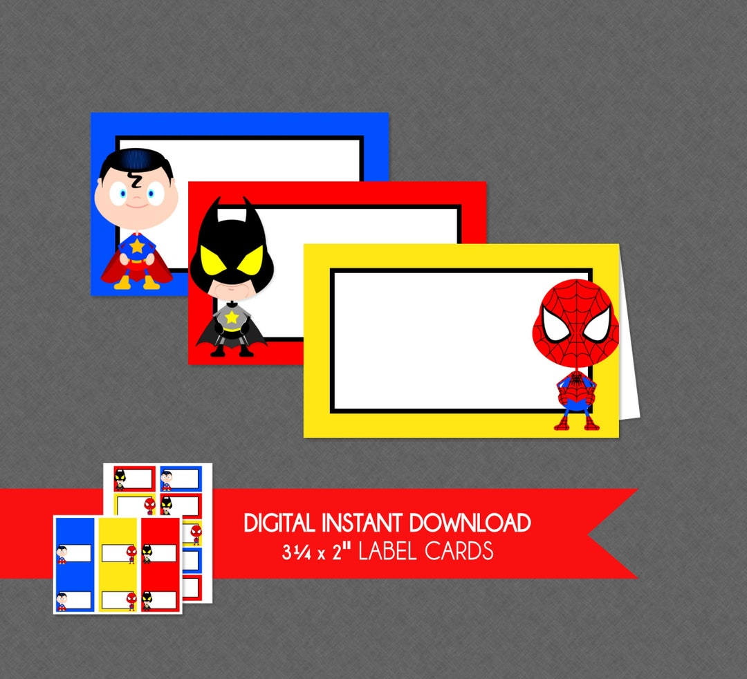 Superhero Label Cards - INSTANT DOWNLOAD - Superhero Baby Shower, Super ...
