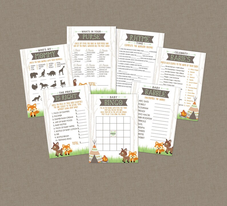 Woodland Baby Shower Game Pack- INSTANT DOWNLOAD - Woodland Shower ...