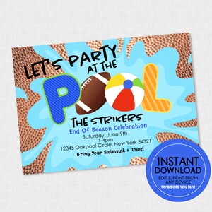 Football Pool Party Invitation - EDITABLE INSTANT DOWNLOAD - Football ...