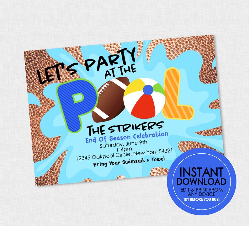 Football Pool Party Invitation - EDITABLE INSTANT DOWNLOAD - Football ...