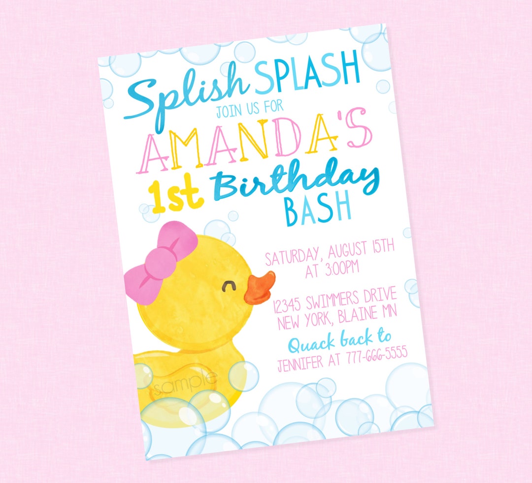 Invitación de cumpleaños de patito de goma para niña, invitación para ...