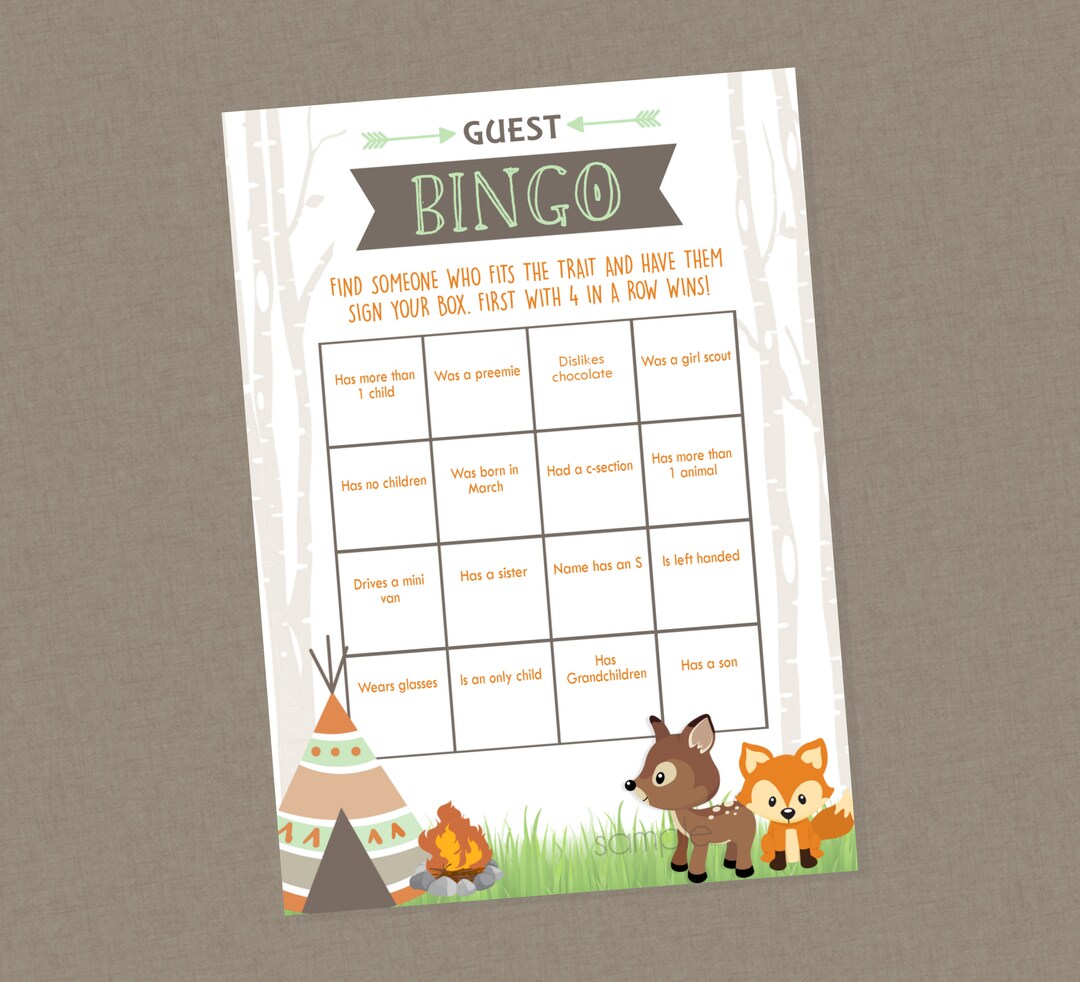 Woodland Guest Bingo Baby Shower Game - INSTANT DOWNLOAD - Woodland ...