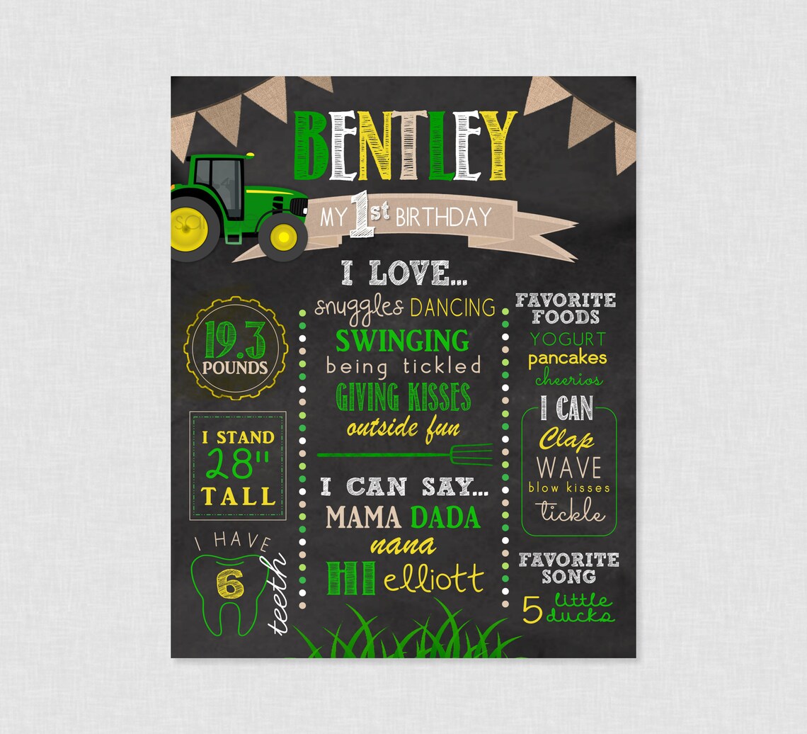 Tractor Birthday Milestone Chalkboard - EDITABLE INSTANT DOWNLOAD ...