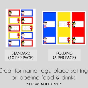 Superhero Label Cards - INSTANT DOWNLOAD - Superhero Baby Shower, Super ...