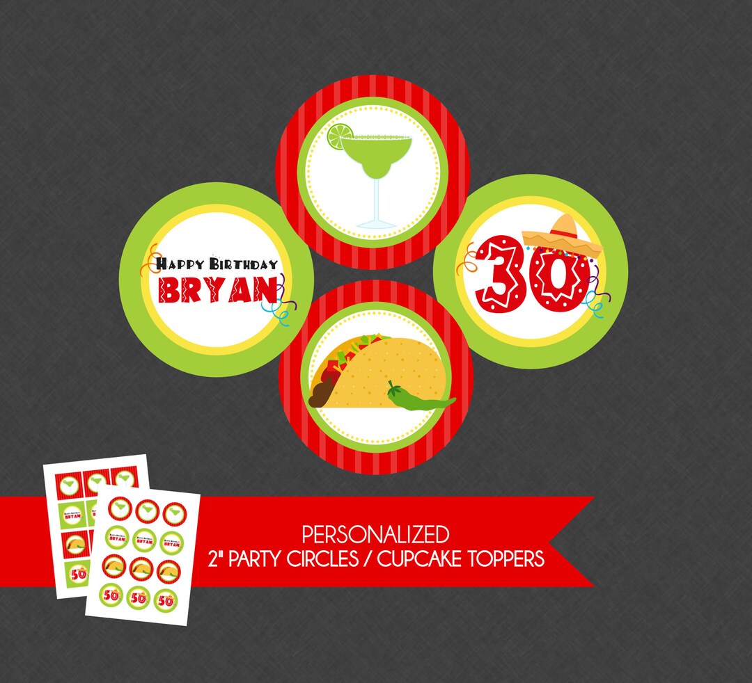 Fiesta Birthday Cupcake Toppers / Party Circles, Fiesta Birthday ...