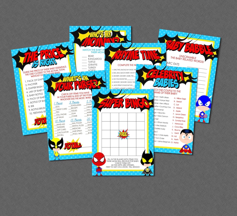 Superhero Baby Shower Game Pack - INSTANT DOWNLOAD - Super Hero Shower ...