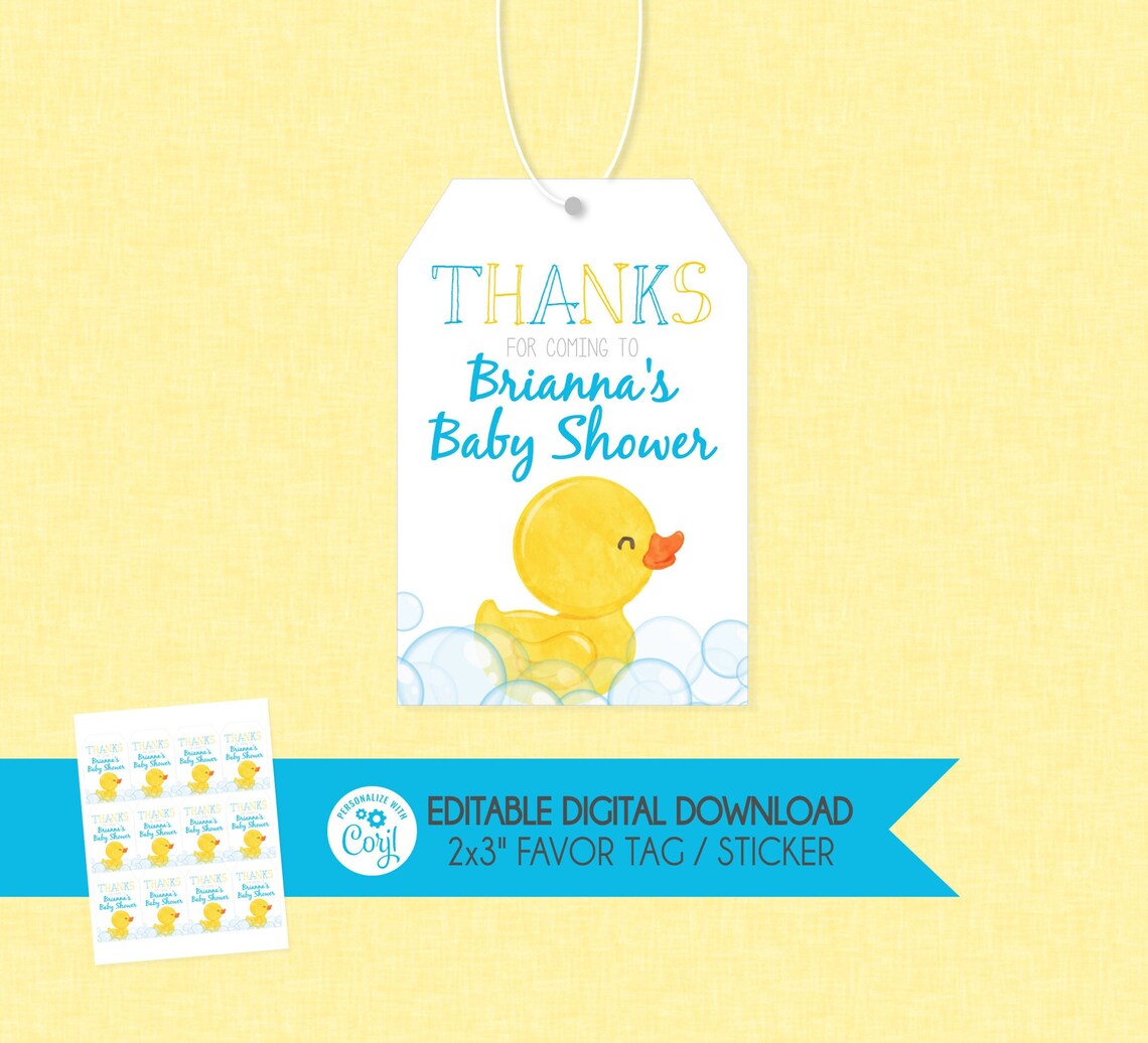 Rubber Duck Favor Tag EDITABLE INSTANT DOWNLOAD Duck Baby - Etsy
