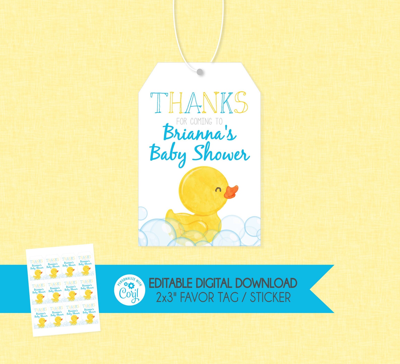 Rubber Duck Favor Tag EDITABLE INSTANT DOWNLOAD Duck Baby - Etsy