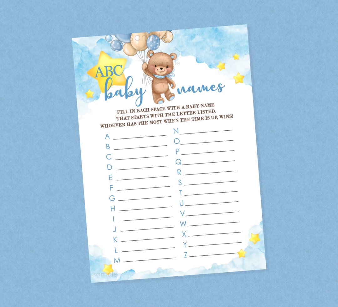 Bear ABC Baby Names Shower Game - INSTANT DOWNLOAD - Bear Baby Shower ...