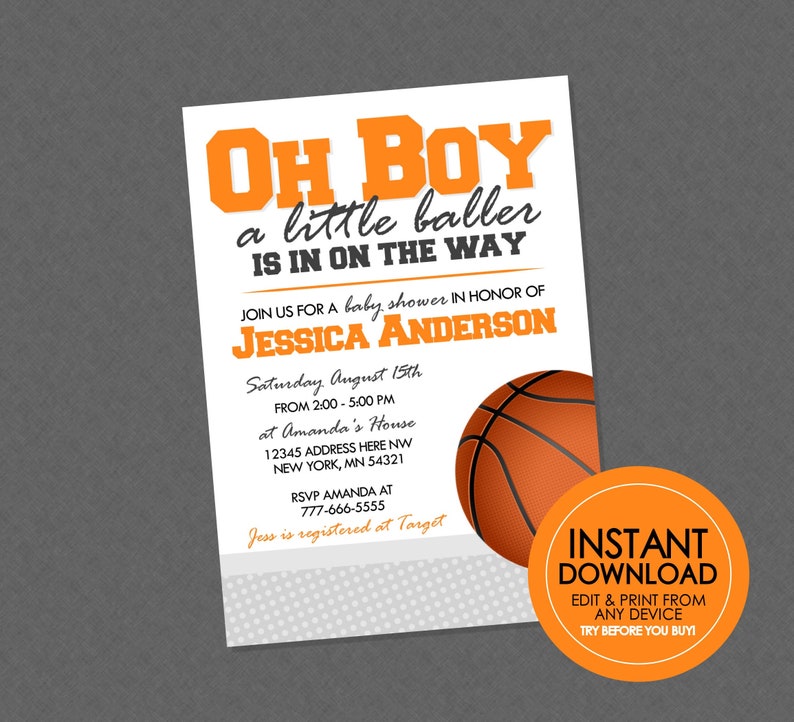 Basketball Baby Shower Invitation EDITABLE INSTANT DOWNLOAD - Etsy