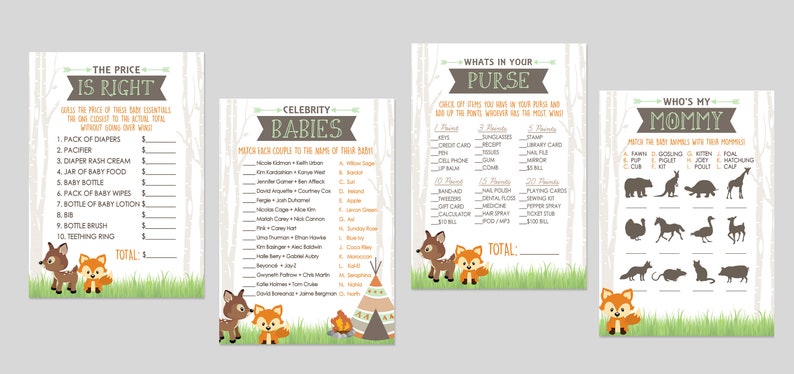 Woodland Baby Shower Game Pack- INSTANT DOWNLOAD - Woodland Shower ...