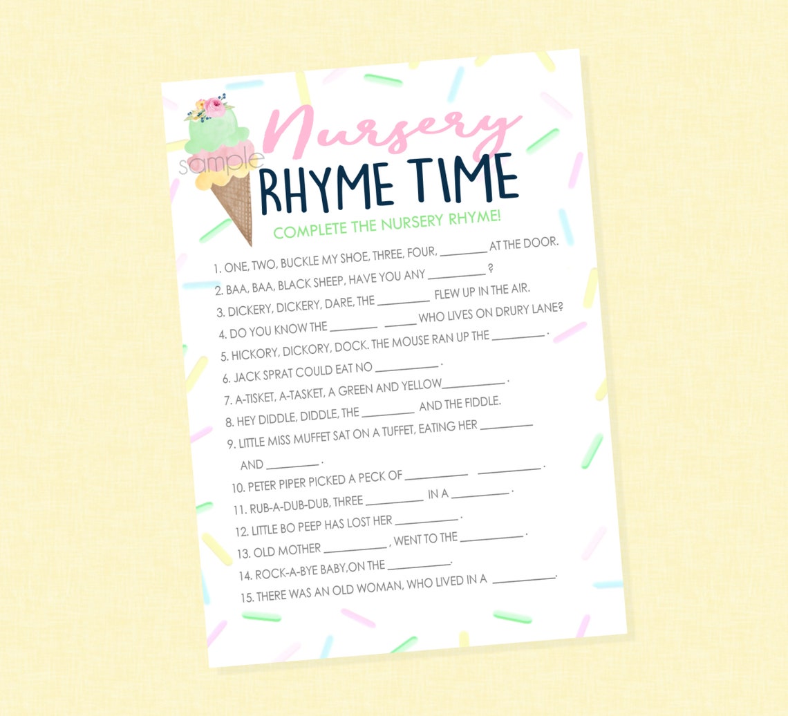 Ice Cream Nursery Rhyme Shower Game - INSTANT DOWNLOAD - Ice Cream Baby ...