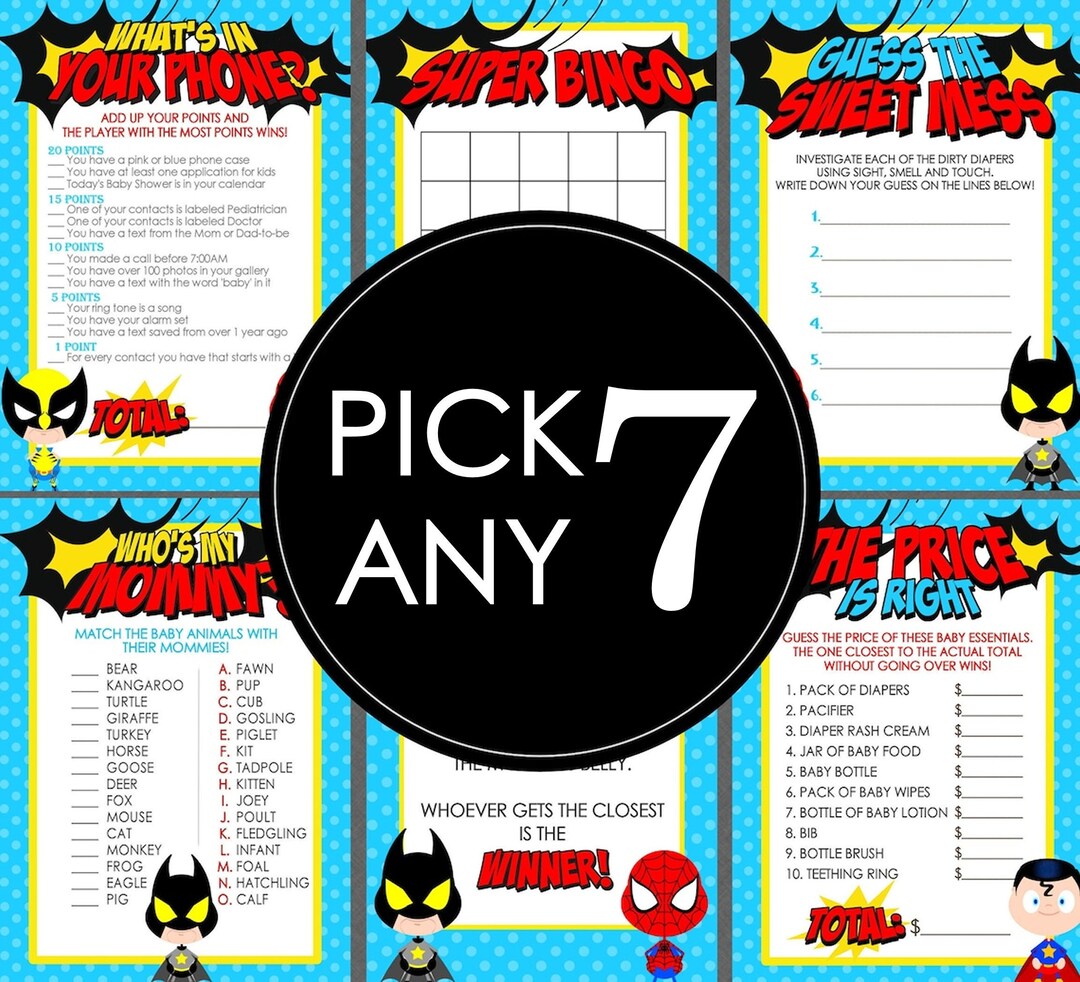 Superhero Baby Shower Games - PICK ANY 7 - 36 Games to Choose From ...
