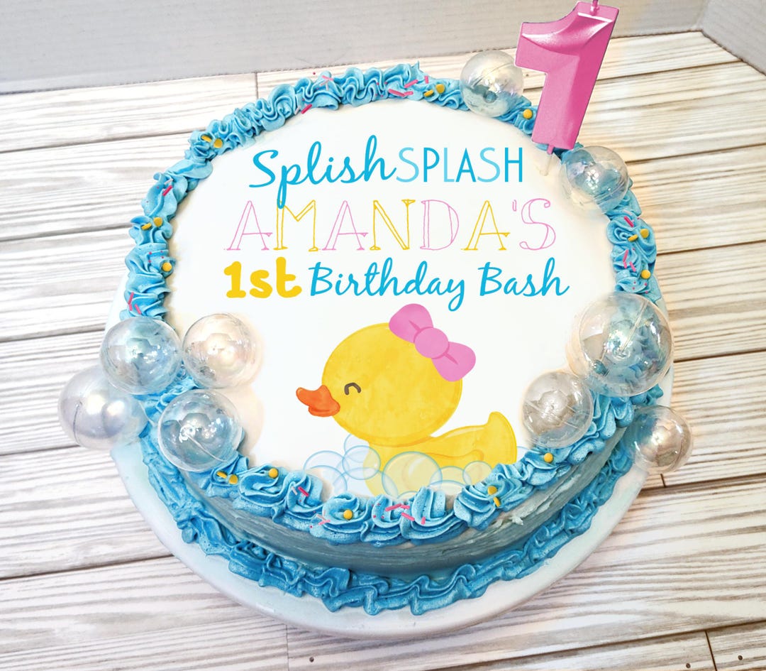 Edible Girl Rubber Duck Birthday Personalized Round Cake Topper Sugar ...