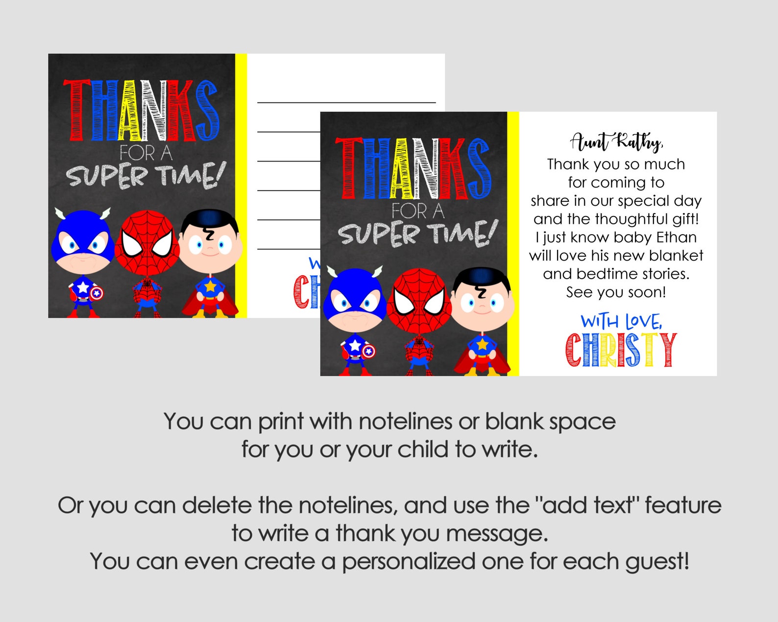 Superhero Thank You Note EDITABLE INSTANT DOWNLOAD - Etsy
