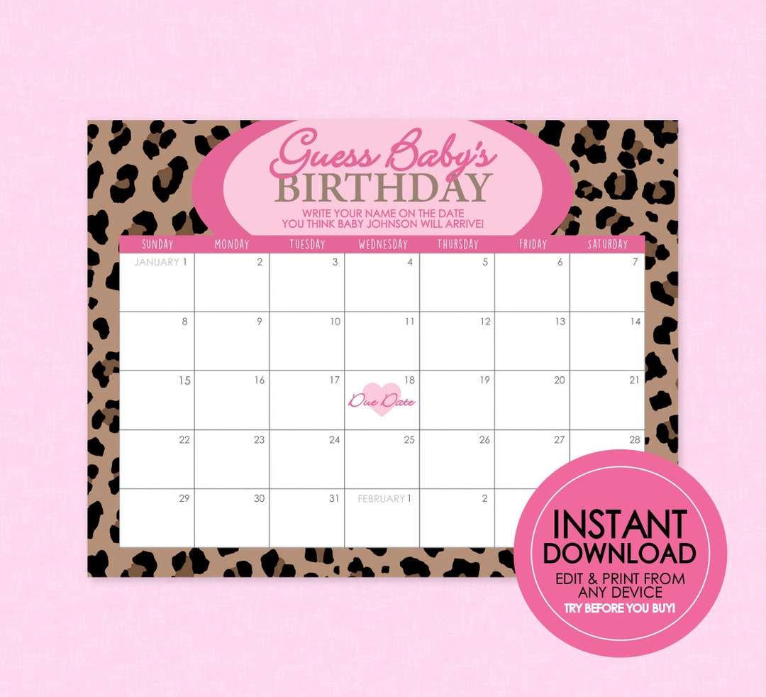 Leopard Guess Baby's Birthday Shower Game EDITABLE INSTANT DOWNLOAD ...