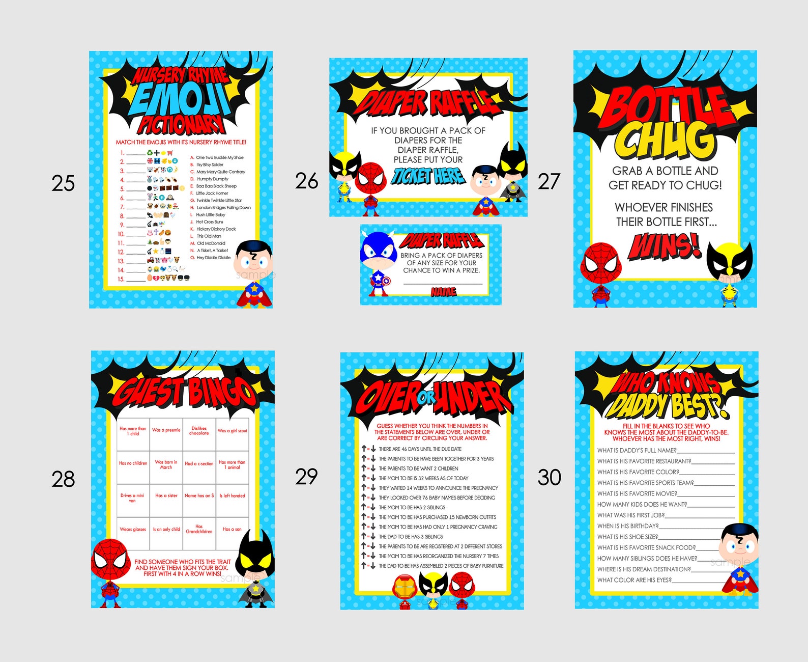 Superhero Baby Shower Games - PICK ANY 10 - 36 Games to Choose From ...