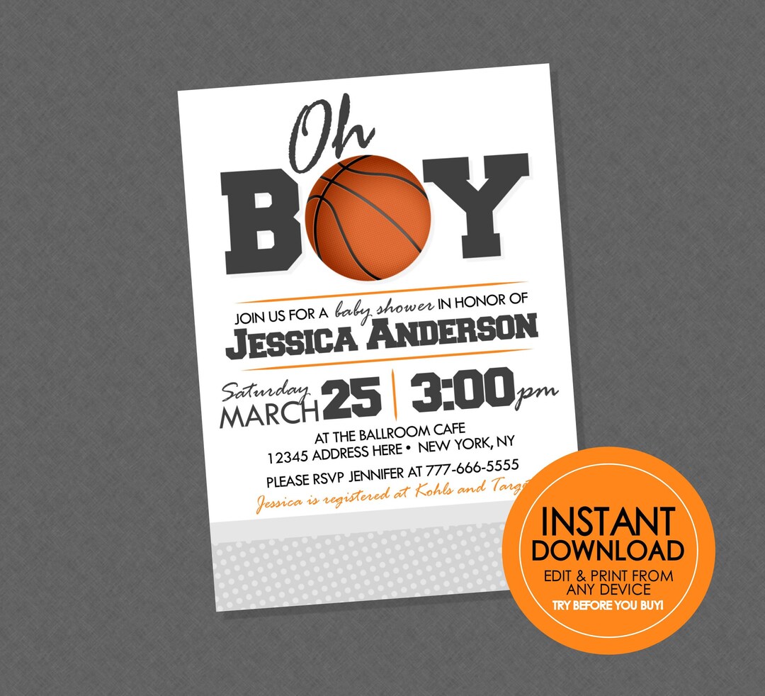 Basketball Baby Shower Invitation - EDITABLE INSTANT DOWNLOAD ...
