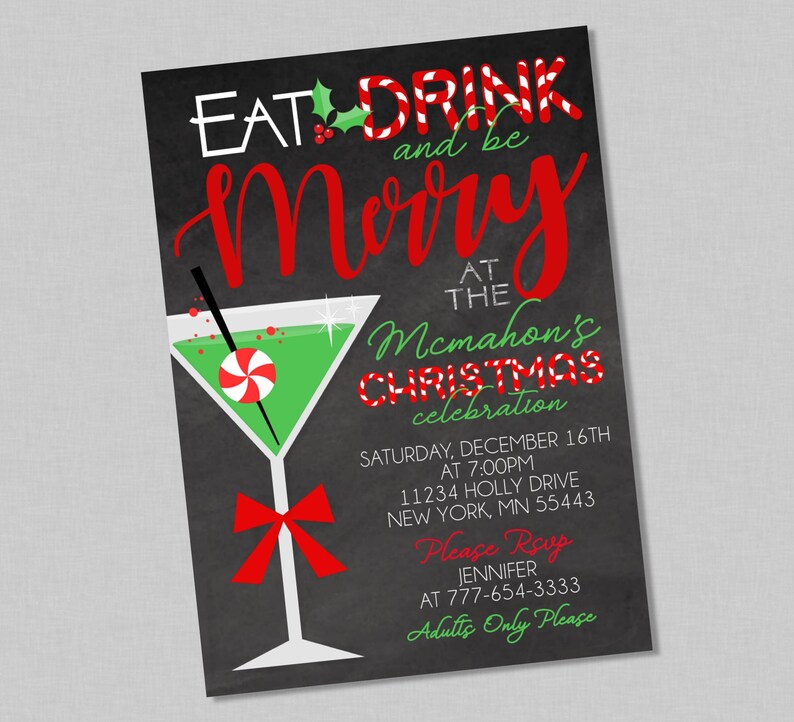 Eat Drink & Be Merry Holiday Party Invitation Christmas | Etsy