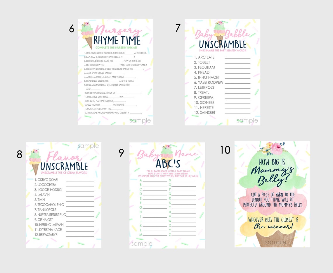 Ice Cream Baby Shower Games PICK ANY 5 up to 15 Games to - Etsy
