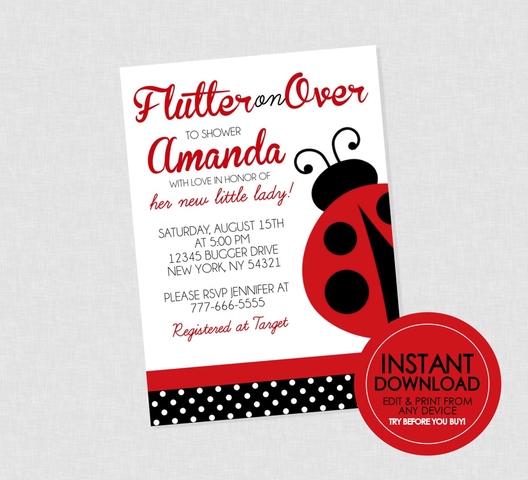 Ladybug Baby Shower Invitation - EDITABLE INSTANT DOWNLOAD - Lady Bug ...