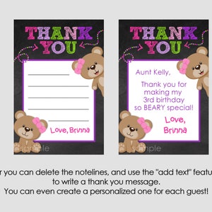 Girl Teddy Bear Thank You - EDITABLE INSTANT DOWNLOAD - Bear Thank You ...