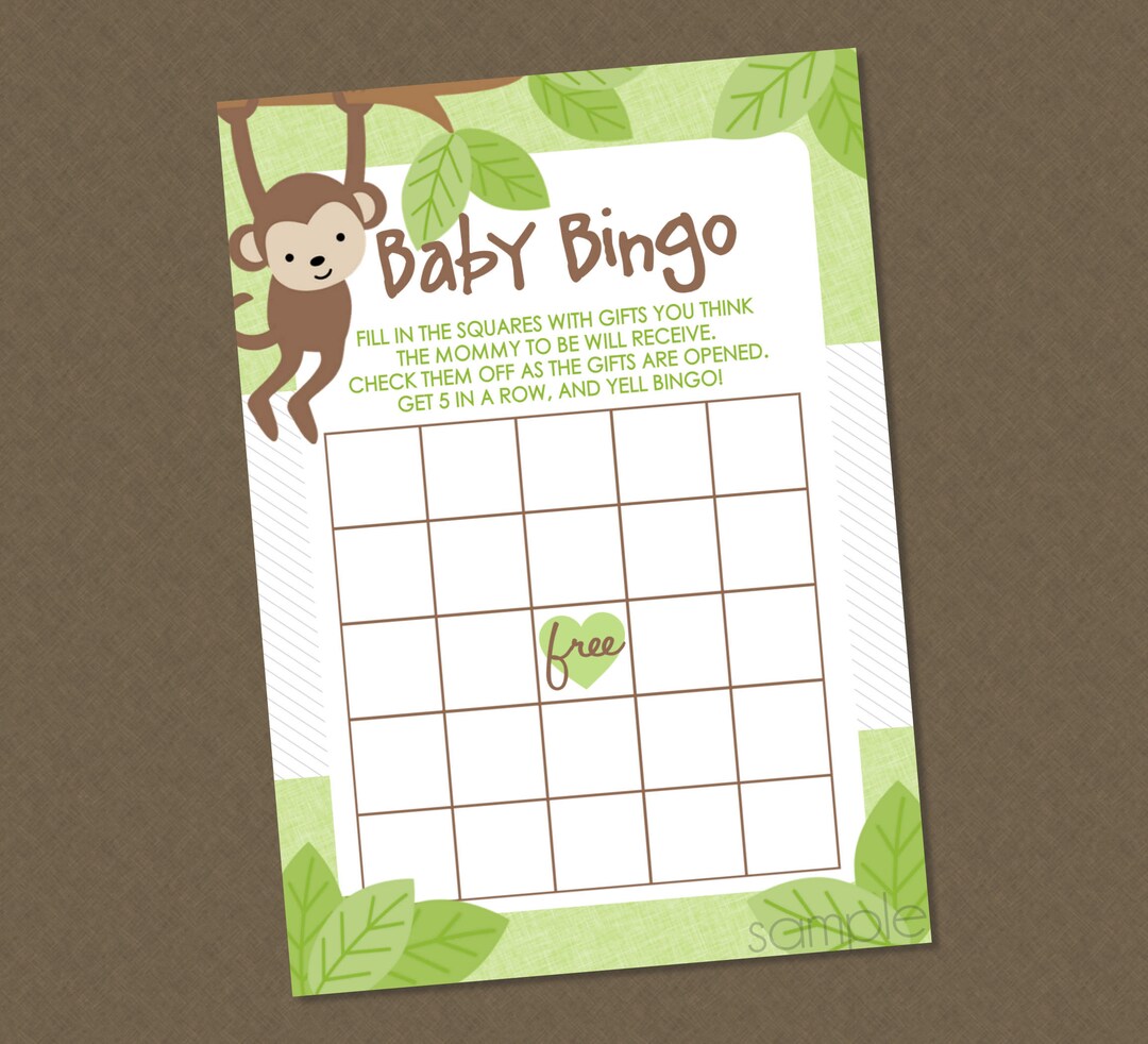 Monkey Baby Shower Bingo INSTANT DOWNLOAD Monkey Baby Shower Games ...