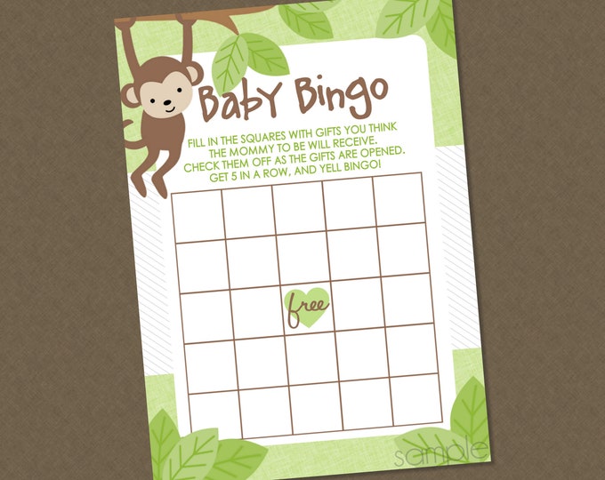 Monkey Baby Shower Bingo INSTANT DOWNLOAD Monkey Baby - Etsy