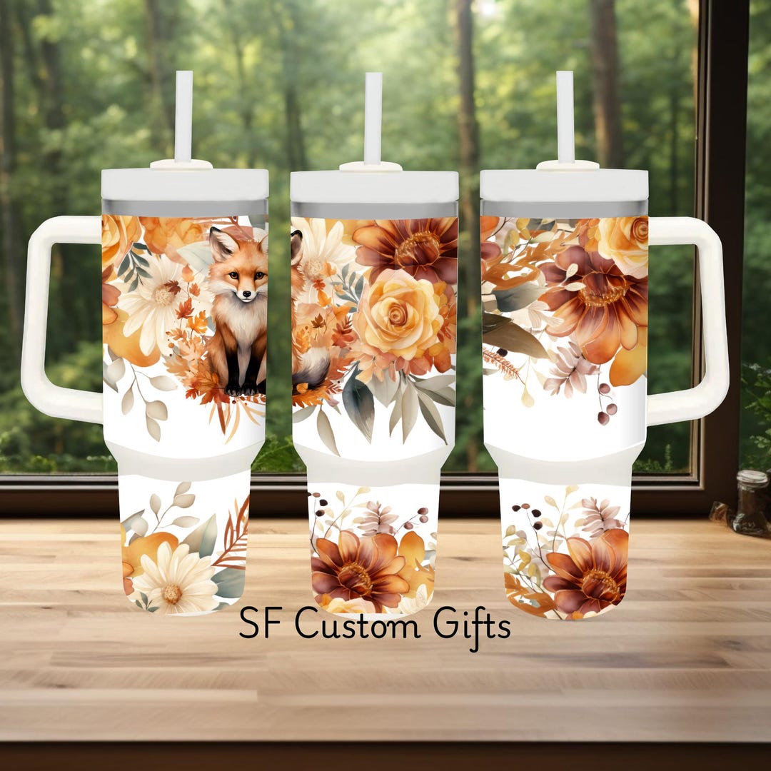 Handmade 40 Oz Watercolor Fox Travel Mug - Insulated Tumbler - Etsy