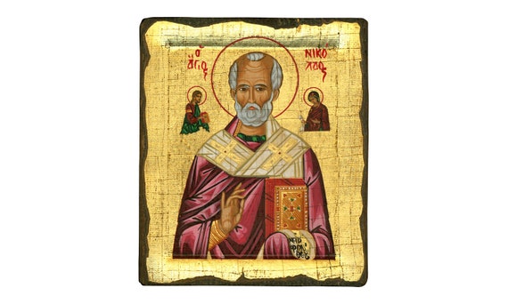 Saint Nicholas 5.9X4.7 inch. 100% Handpainted icon Byzantine | Etsy