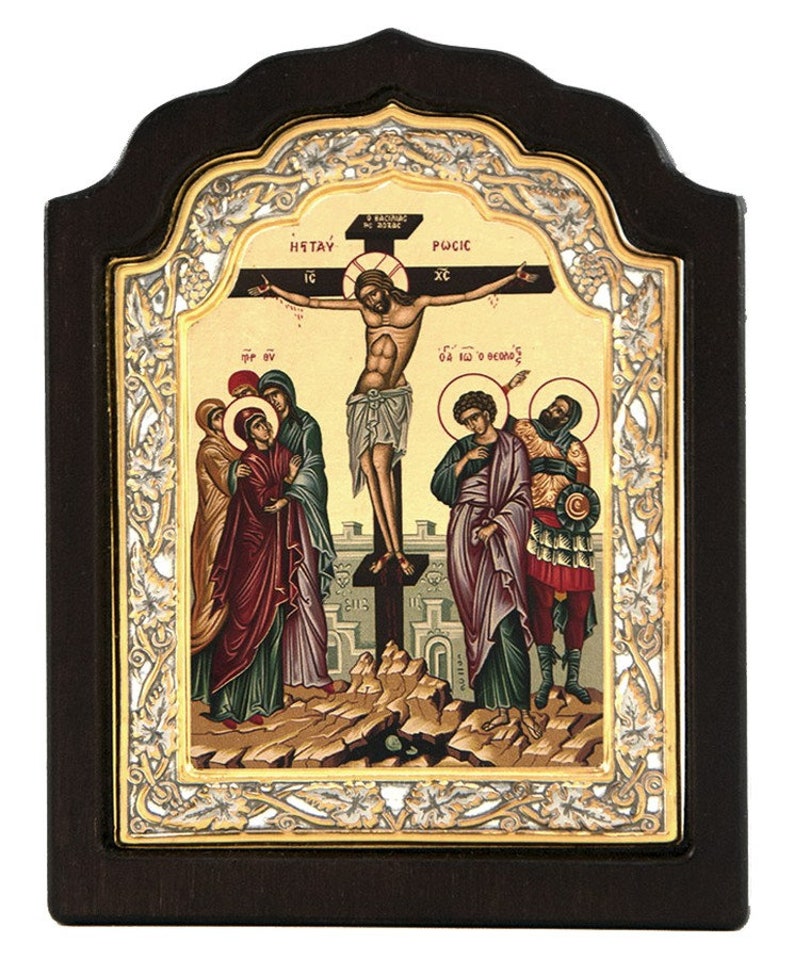 Orthodoxe Ikone die Kreuzigung 20x16 cm. Vergoldet Silber 925 - Etsy.de