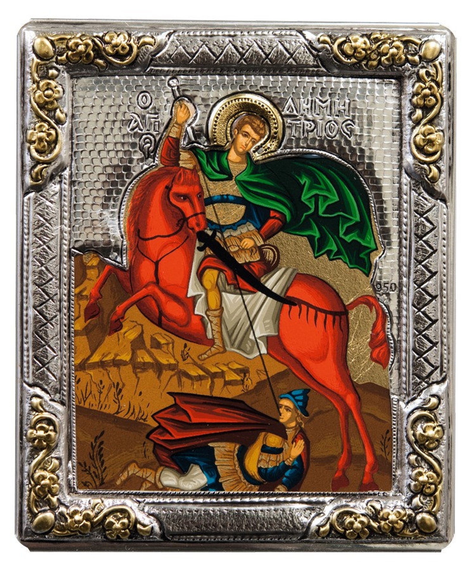 Saint Demetrios 11x9 cm. silver 925 byzantine icon orthodox | Etsy