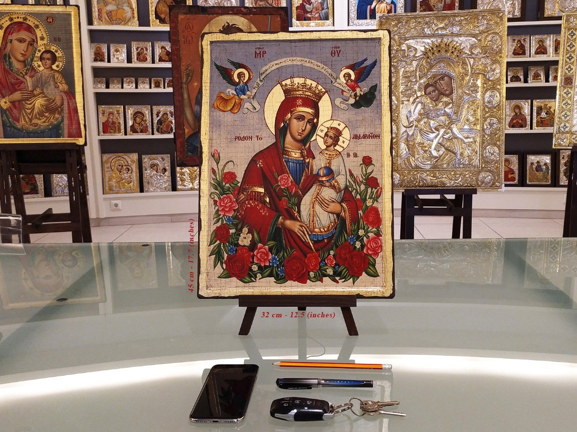 Orthodox Icon Virgin Mary of Roses 45x32cm Engraved Old - Etsy