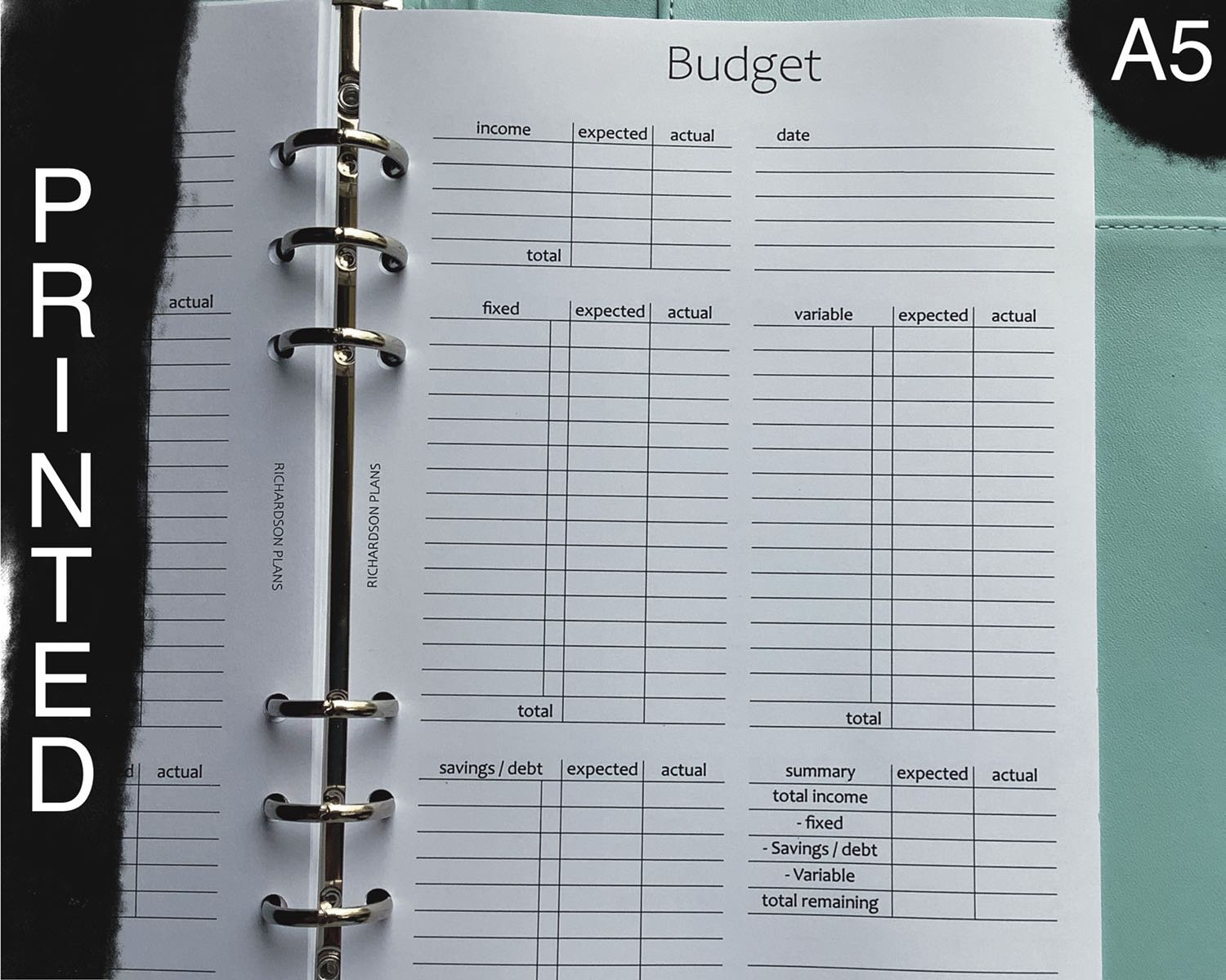 Budget Inserts A5 Ring Planner Insert Light Version - Etsy