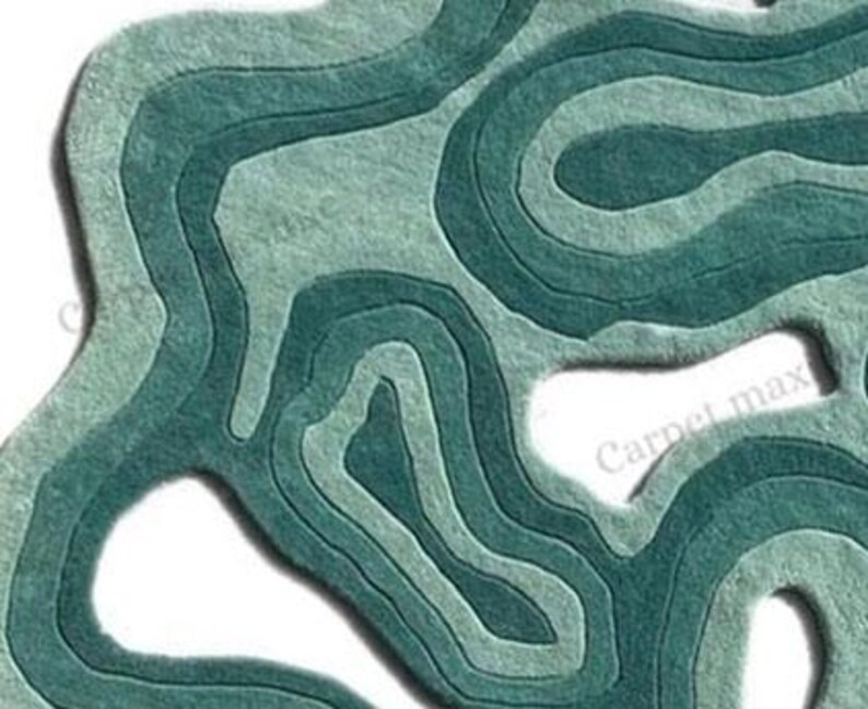 Abstract Organic Irregular Shape in Multi Green Color Hand Tufted Wool ...