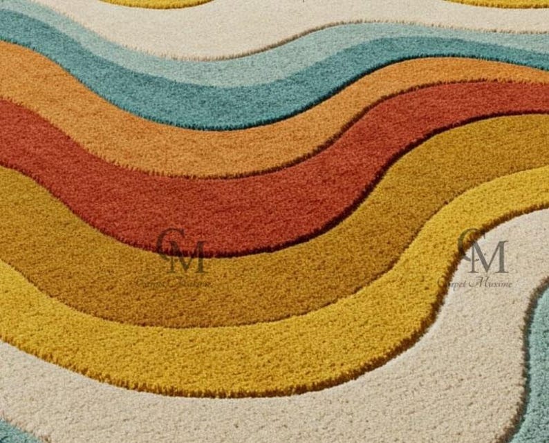 Rainbow Waves 5x8 Rectangular Hand Tufted Rug in Vibrant Multicolor ...